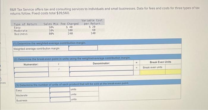 Solved R&R Tax Service offers tax and consulting services to | Chegg.com