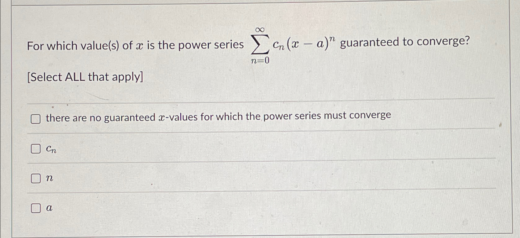 Solved For which value(s) ﻿of x ﻿is the power series | Chegg.com