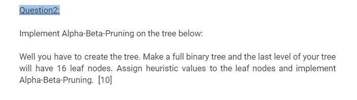 Solved Question2:Implement Alpha-Beta-Pruning on the tree | Chegg.com