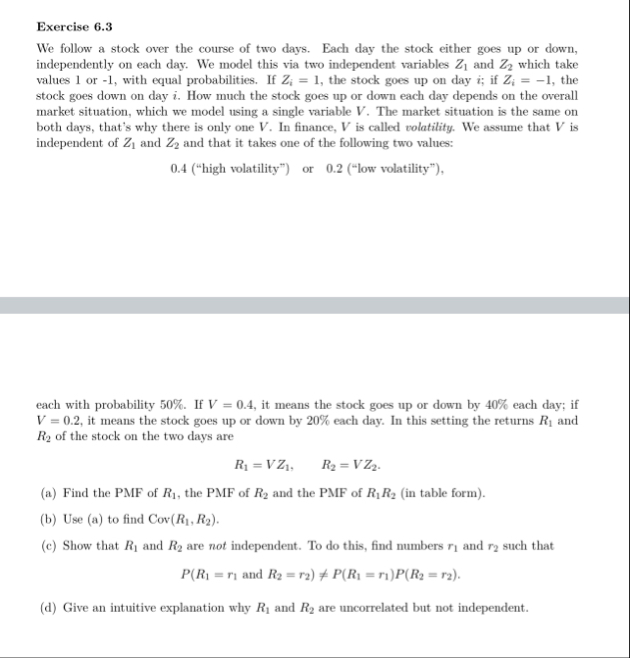 Solved Exercise 6.3We follow a stock over the course of two | Chegg.com