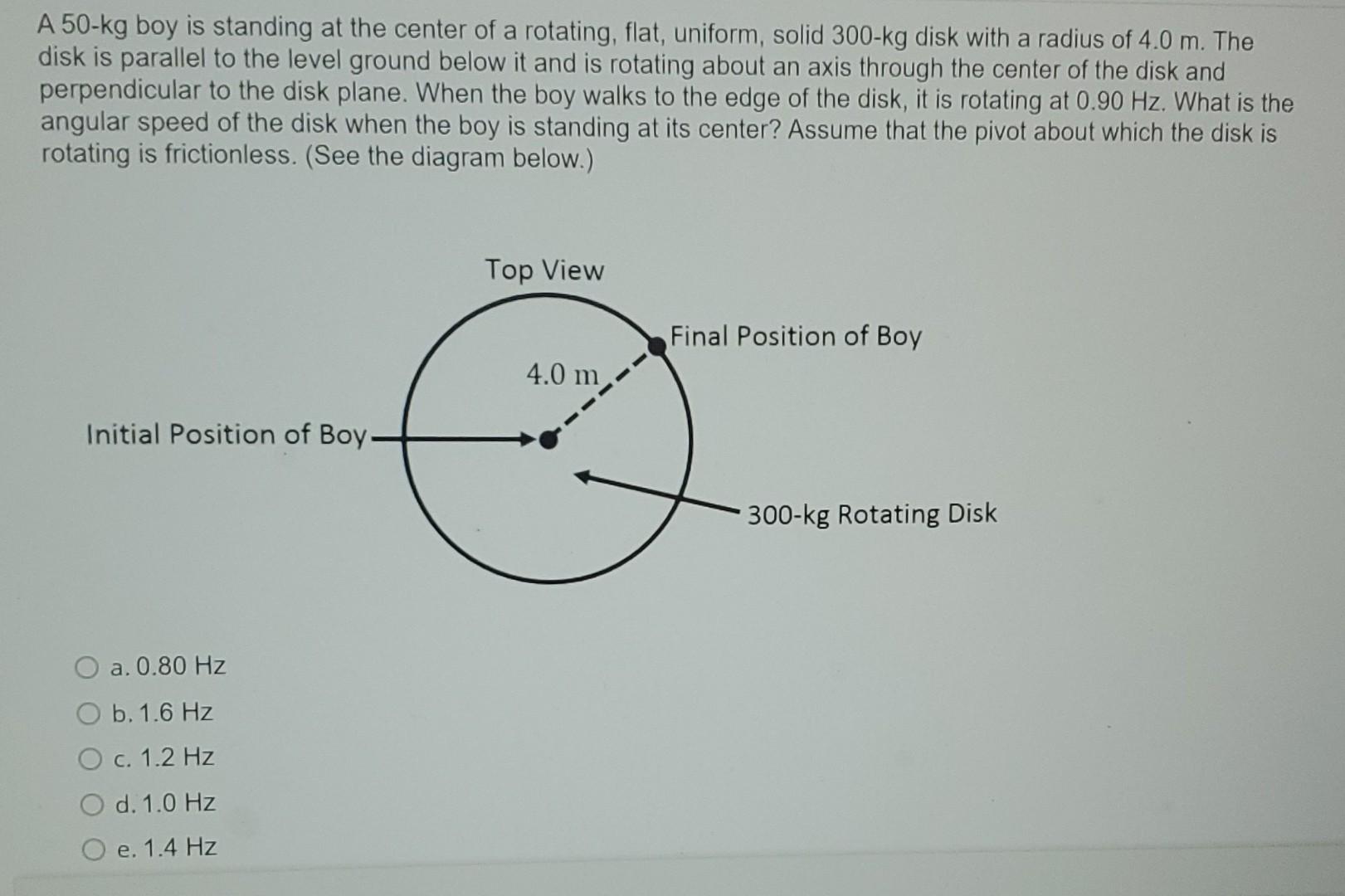 Solved A 50-kg boy is standing at the center of a rotating, | Chegg.com