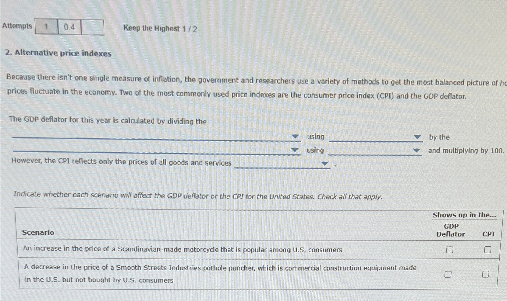 Solved AttemptsKeep the Highest 122. ﻿Alternative price | Chegg.com