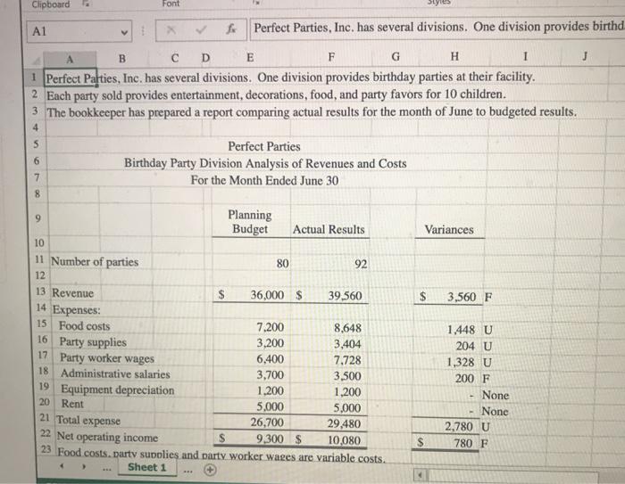 Solved Preparing a Performance Report using Excel's ABS, IF | Chegg.com