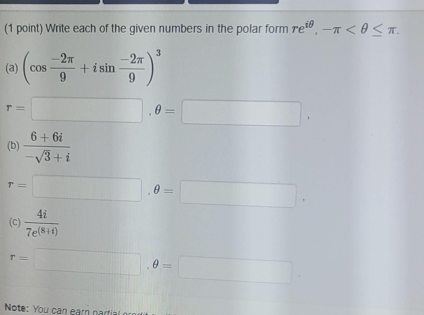 Solved (1 point) Write each of the given numbers in the | Chegg.com