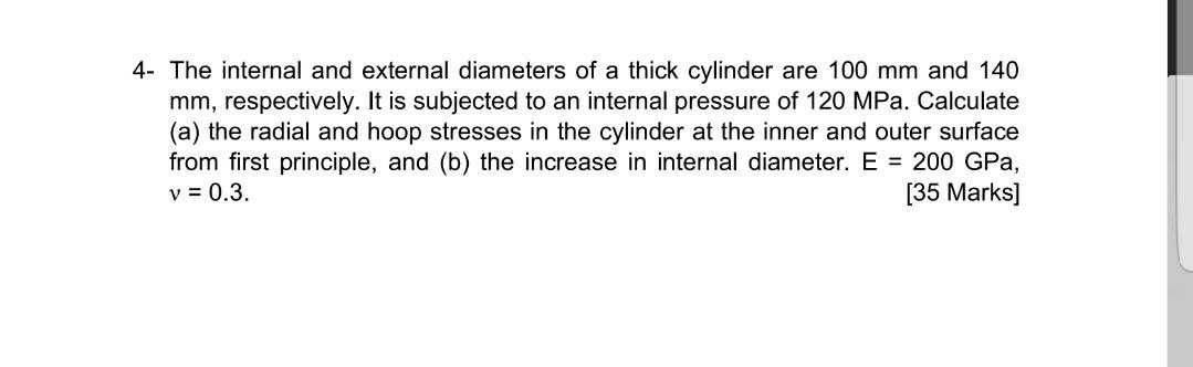 Solved 4- The internal and external diameters of a thick | Chegg.com