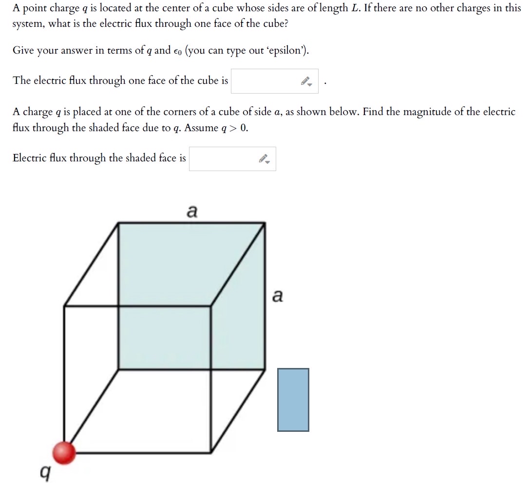 Solved A point charge q ﻿is located at the center of a cube | Chegg.com