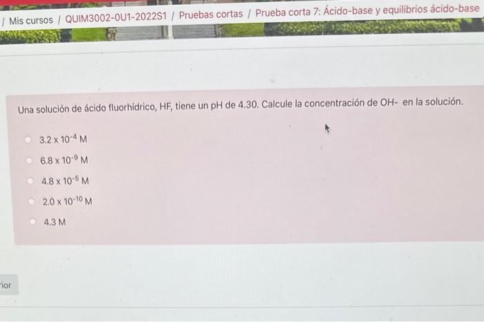 Solved A solution of hydrofluoric acid has a pH of 4.30. | Chegg.com