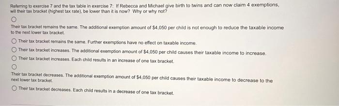 Solved Referring to exercise 7 and the tax table in exercise | Chegg.com