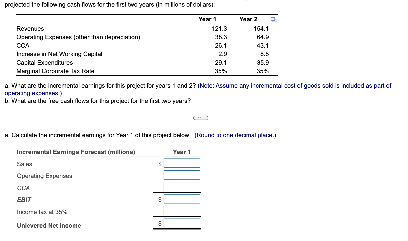 Solved projected the following cash flows for the first two | Chegg.com