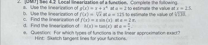 2. [DM7] Sec 4.2 Local linearization of a function. | Chegg.com