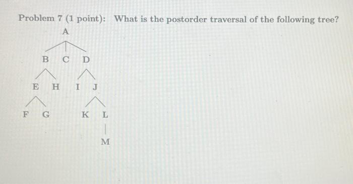 Solved Problem 7 ( 1 point): What is the postorder traversal | Chegg.com