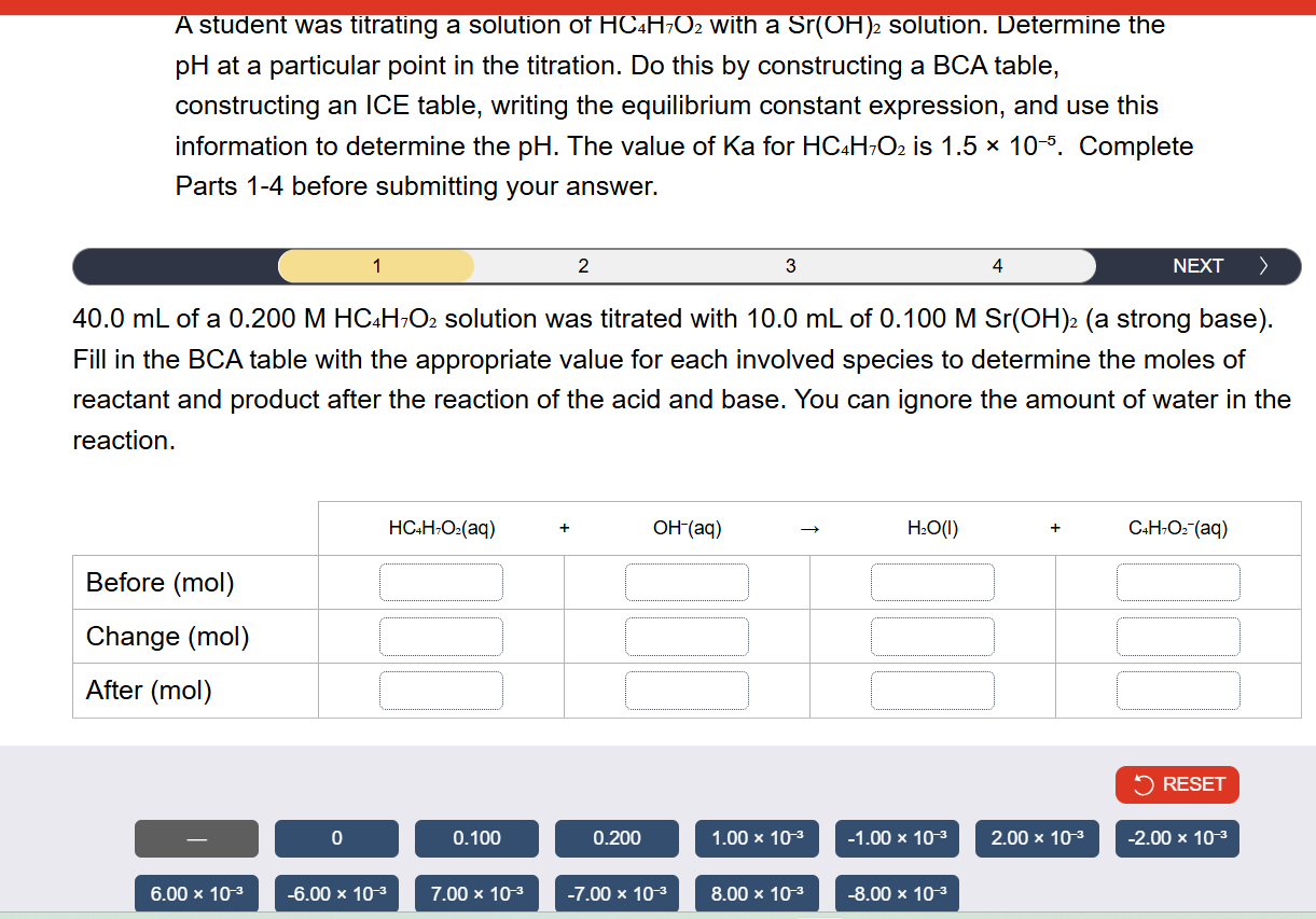 Solved A student was titrating a solution of HC4H7O2 ﻿with | Chegg.com