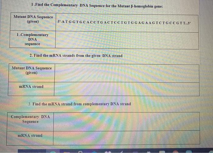 Solved 1.Find the Complementary DNA Sequence for the Mutant | Chegg.com