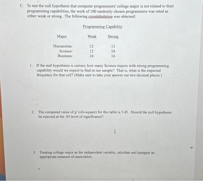 Solved C. To test the null hypothesis that computer | Chegg.com