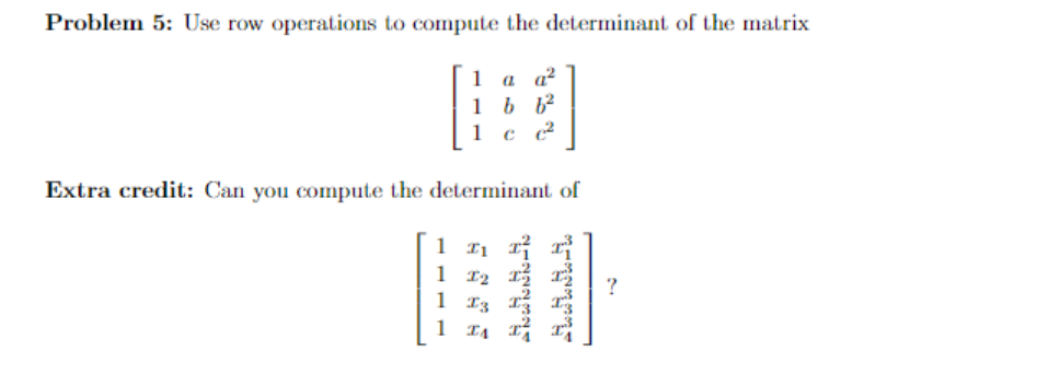 Solved Problem 5: Use row operations to compute the | Chegg.com