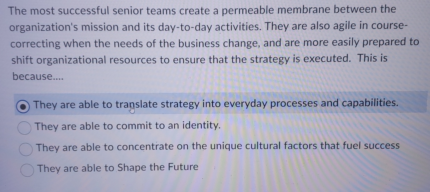 Solved The most successful senior teams create a permeable | Chegg.com