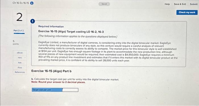Solved Required information Exercise 16-15 (Algo) Target | Chegg.com