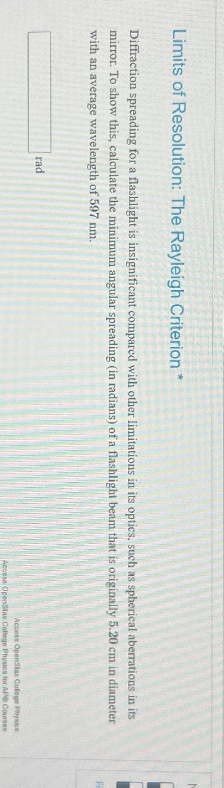 Solved Limits of Resolution: The Rayleigh Criterion | Chegg.com