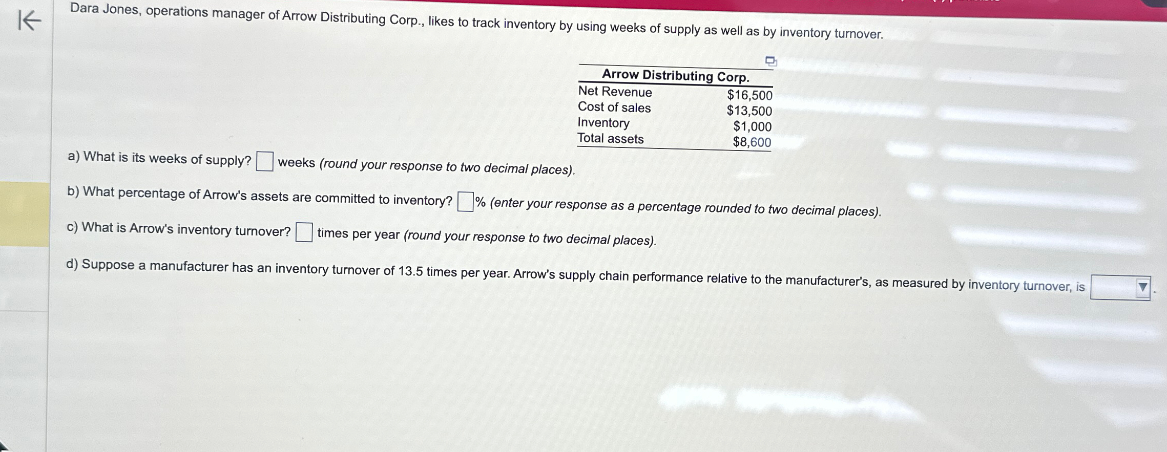 Solved Dara Jones, operations manager of Arrow Distributing | Chegg.com