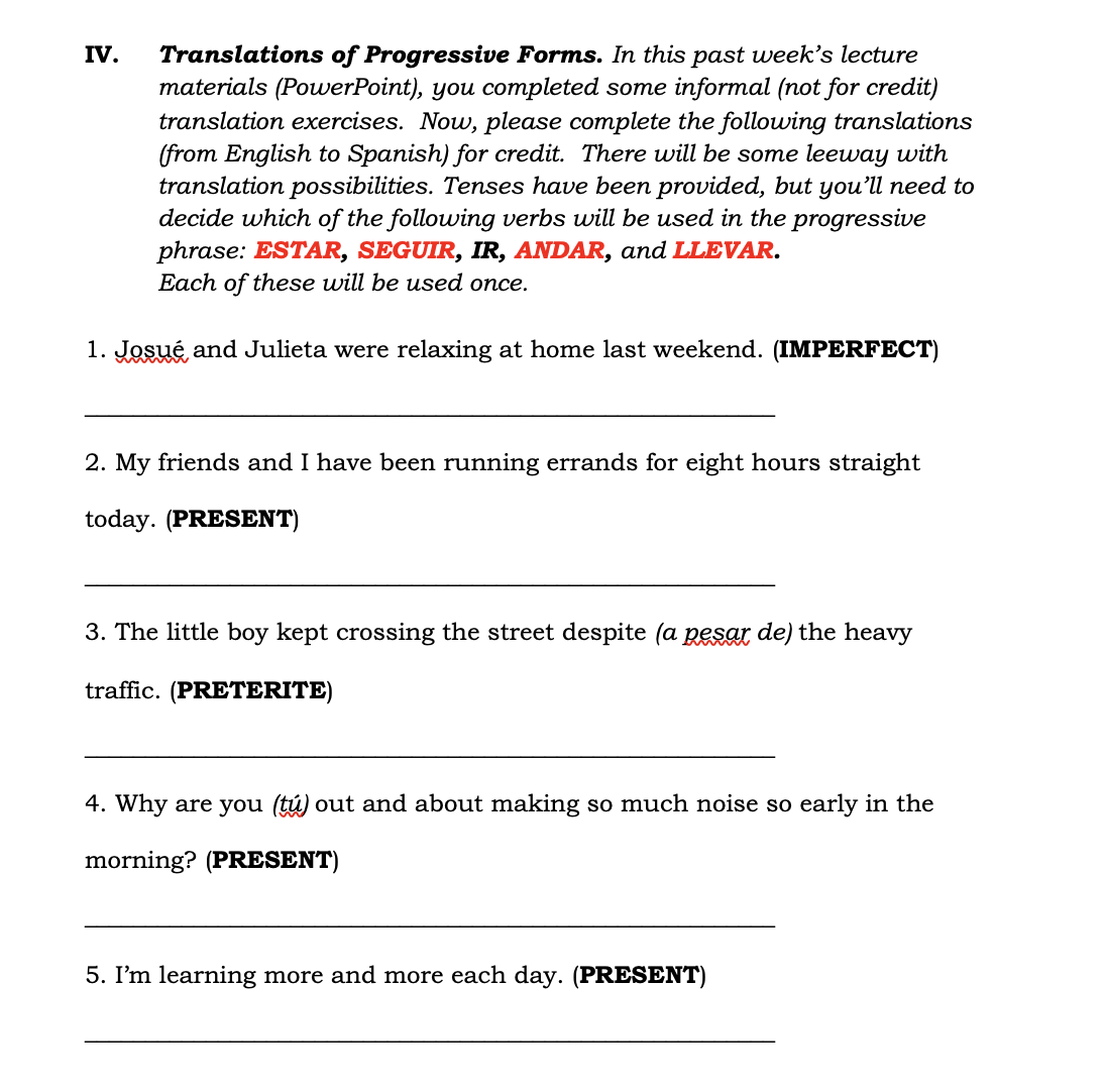 IV. ﻿Translations of Progressive Forms. In this past | Chegg.com