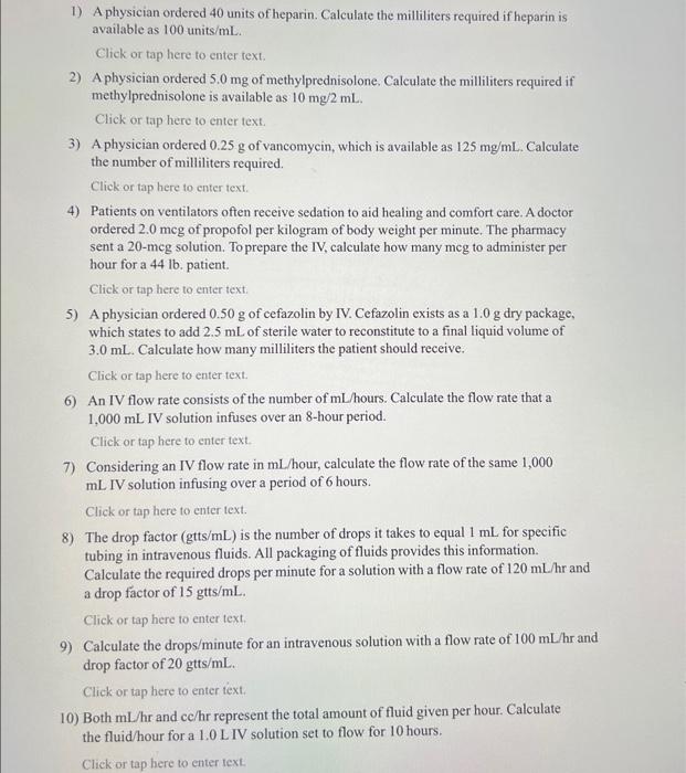 Solved 1) A physician ordered 40 units of heparin. Calculate | Chegg.com