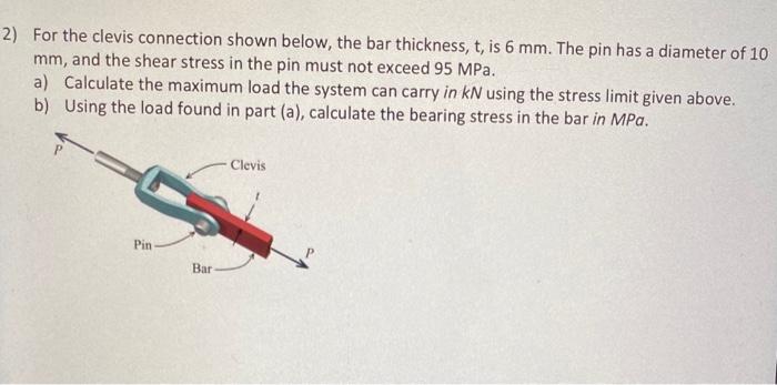 Solved 2) For the clevis connection shown below, the bar | Chegg.com