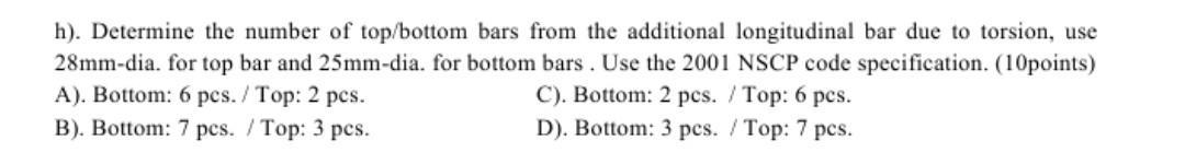 Solved h). Determine the number of top/bottom bars from the | Chegg.com