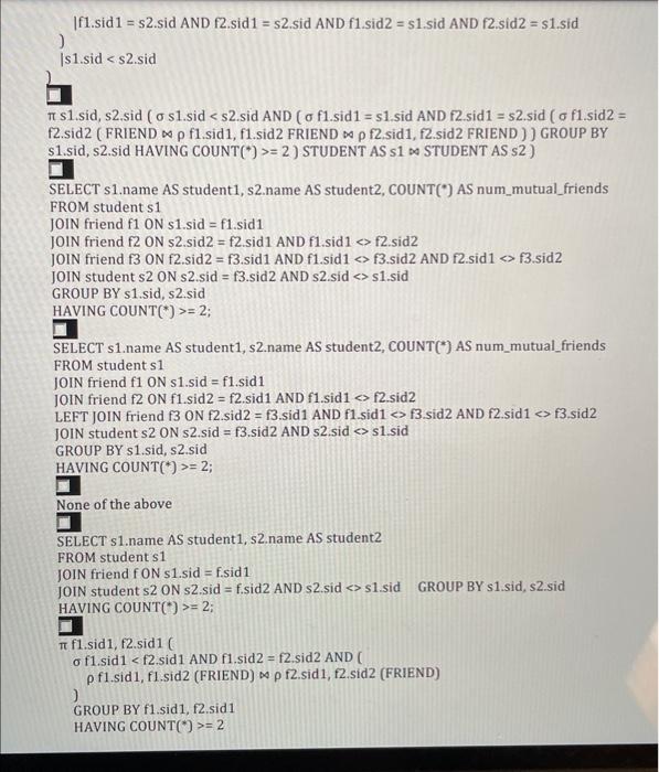 Solved 3.) Given two relations, student(sid: integer, name: | Chegg.com