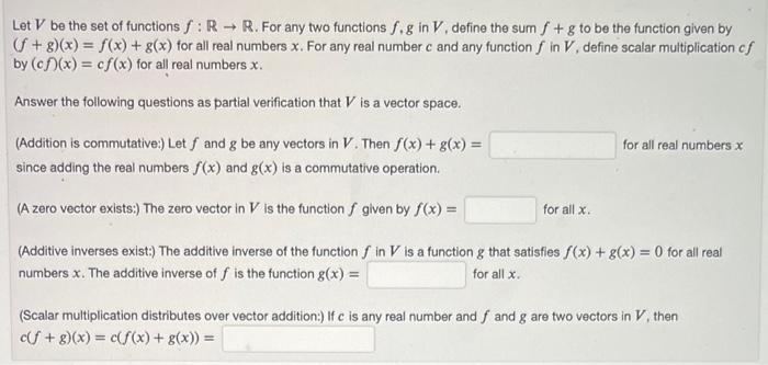 Solved (1 point) A vector space over R is a set V of objects | Chegg.com