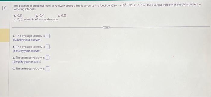 Solved The position of an object moving vertically along a | Chegg.com