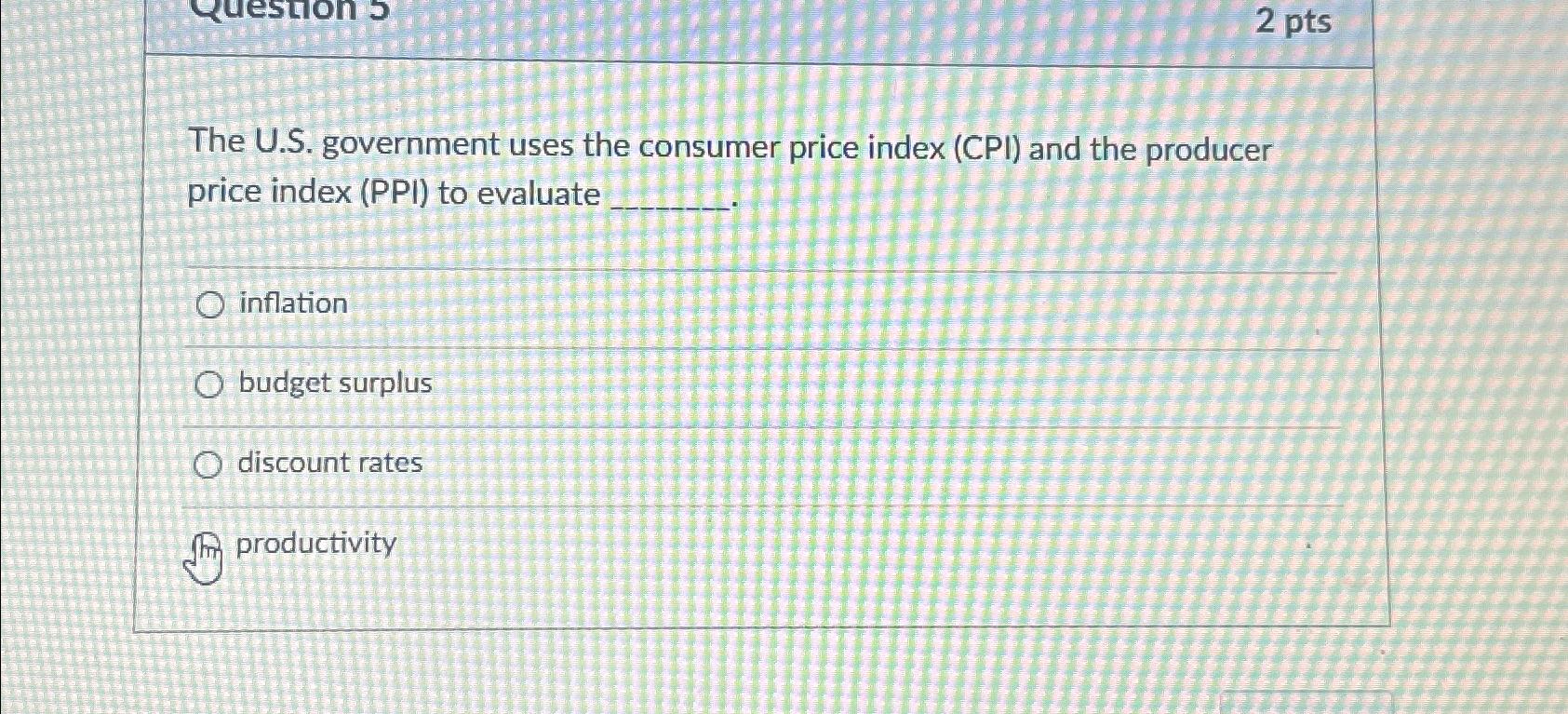 Solved 2 ﻿ptsThe U.S. ﻿government uses the consumer price | Chegg.com