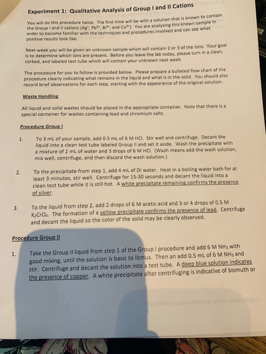 Solved qualitatative analysis of group 1 and 2 cations lab | Chegg.com