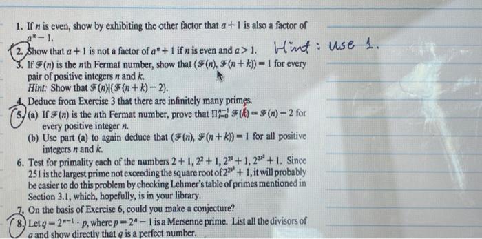 Solved 1. If n is even, show by exhibiting the other factor | Chegg.com