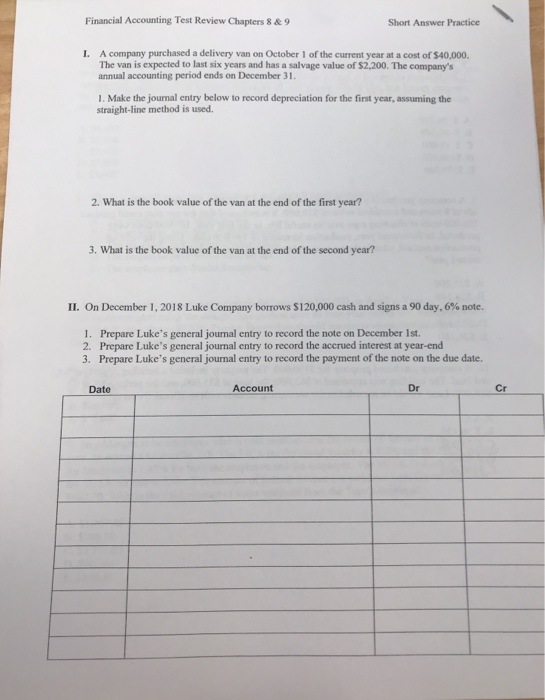 Solved Financial Accounting Test Review Chapters 8 & 9 Short | Chegg.com