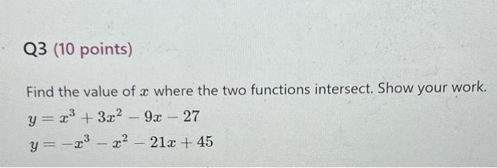 Solved Find the value of x where the two functions | Chegg.com