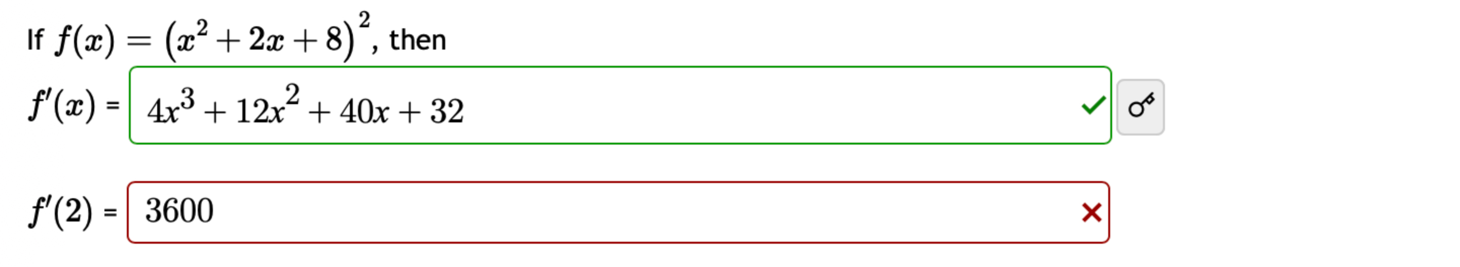 Solved If f(x)=(x2+2x+8)2, ﻿thenf'(2)= | Chegg.com