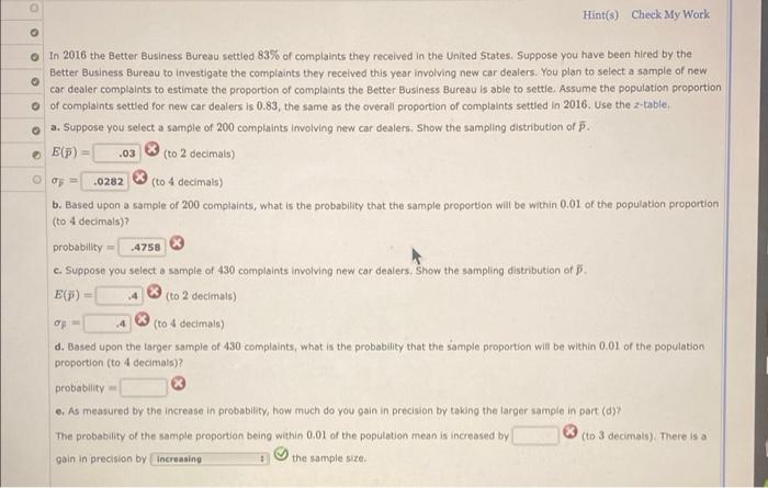 Solved Hint(s) Check My Work 0 • E() = .0282 47583 In 2016 | Chegg.com