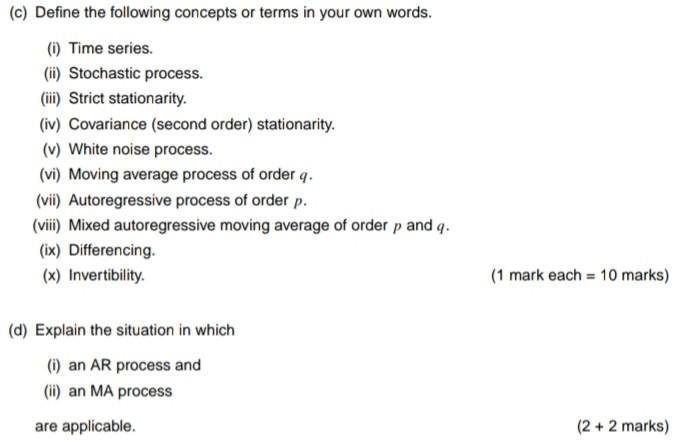 Solved (c) Define the following concepts or terms in your | Chegg.com