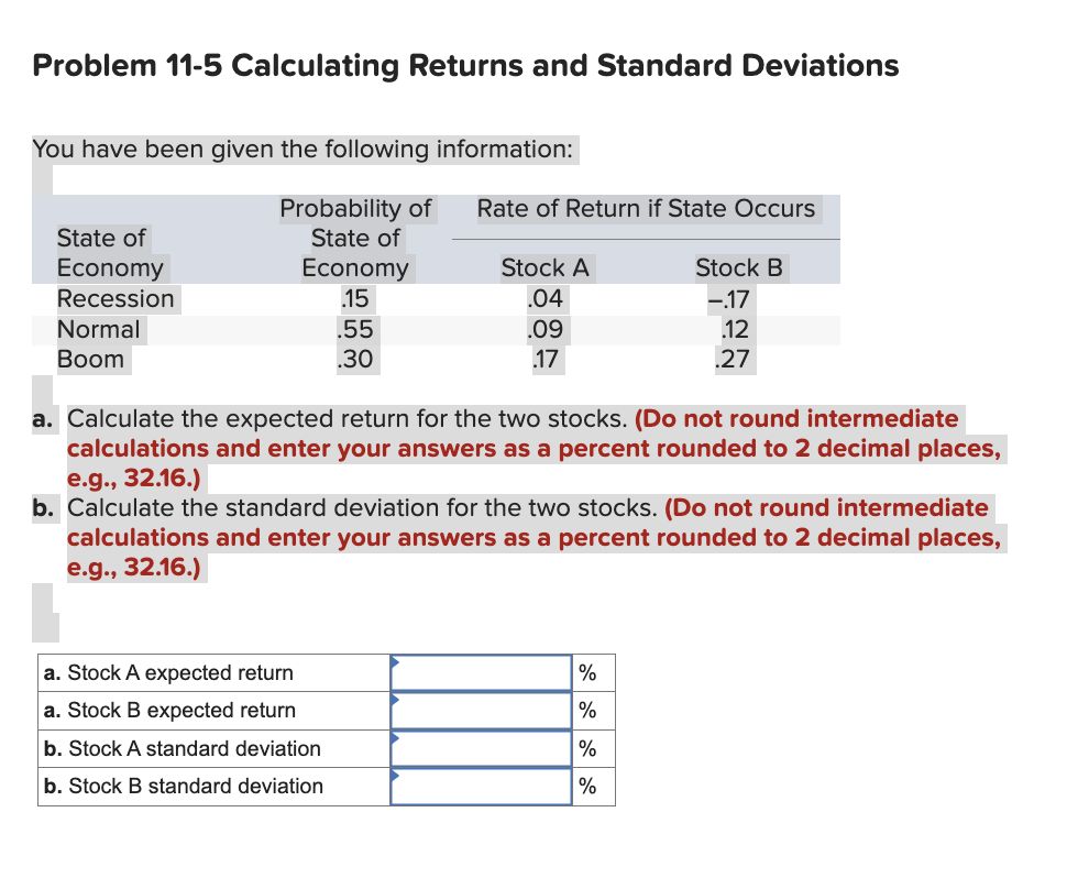 Solved Problem 11-5 ﻿Calculating Returns and Standard | Chegg.com