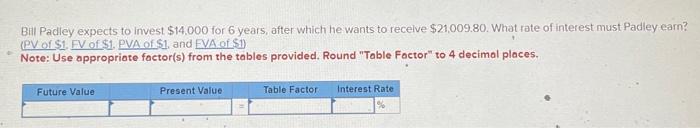 Solved Bill Padley expects to invest \\( \\$ 14,000 \\) for | Chegg.com
