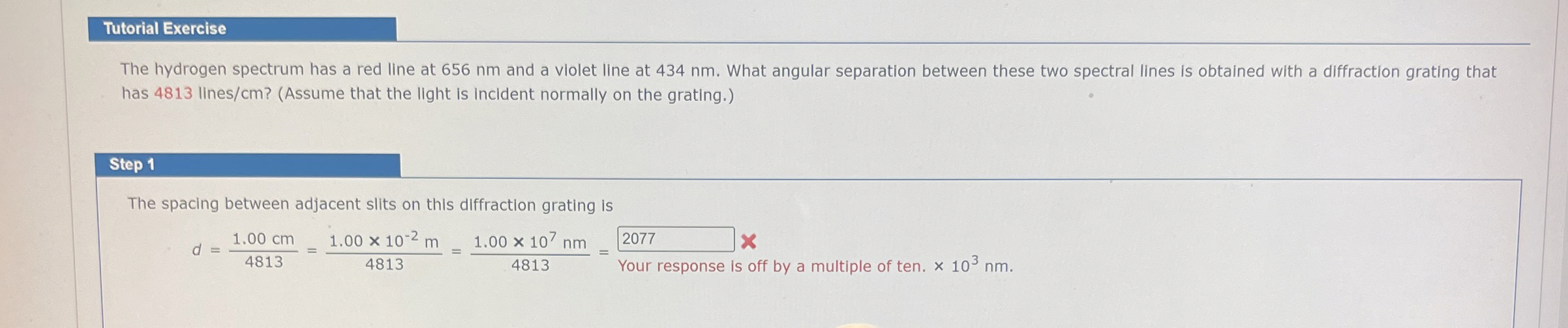 Solved Tutorial ExerciseThe hydrogen spectrum has a red line | Chegg.com