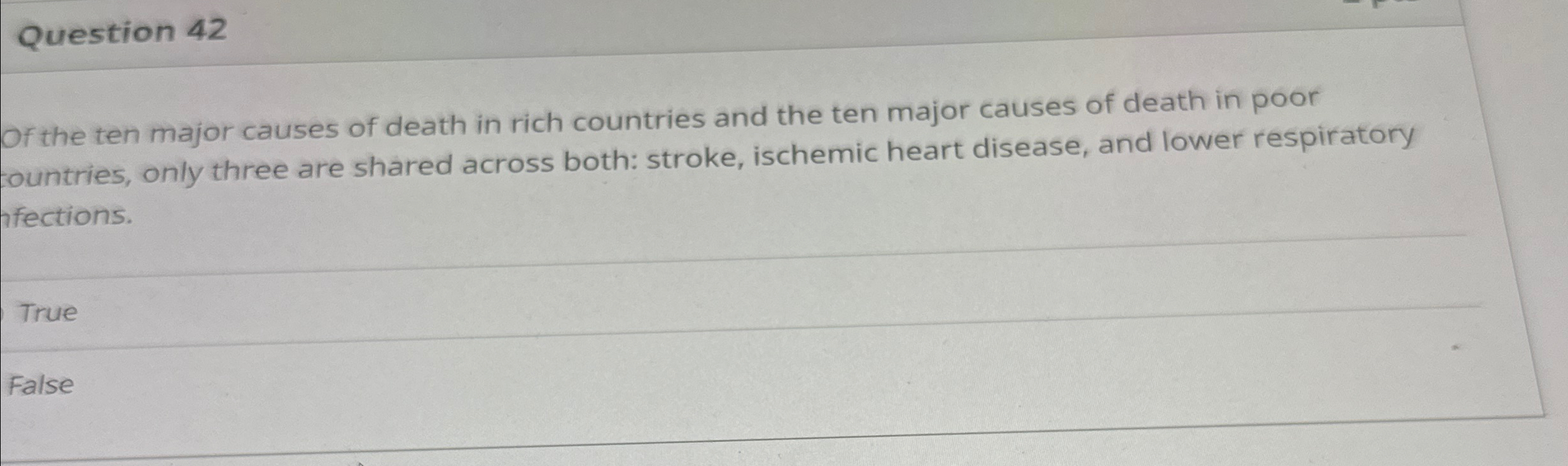 Solved Question 42Of the ten major causes of death in rich | Chegg.com