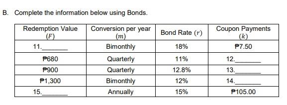 Solved B. Complete the information below using Bonds. Bond | Chegg.com
