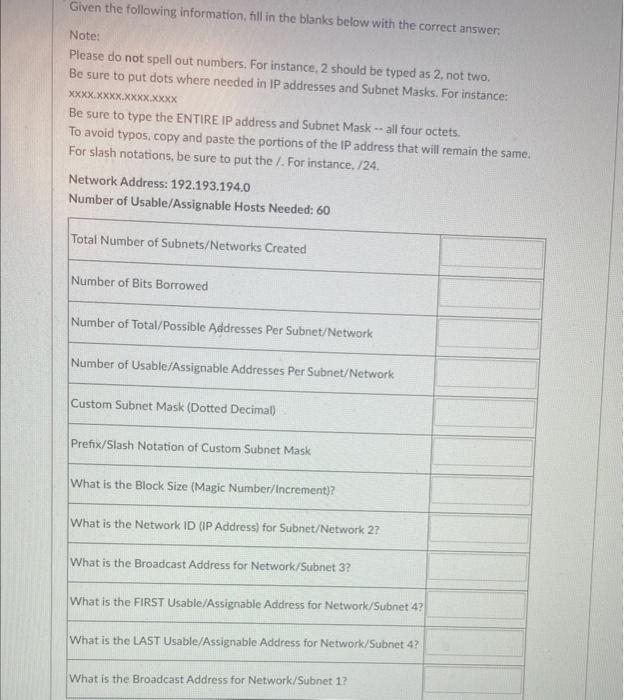 Given the following information, fill in the blanks | Chegg.com