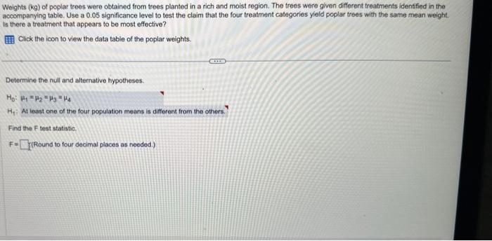 Solved Weights (kg ) of poplar trees were obtained from | Chegg.com