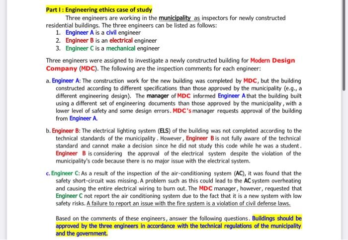 Solved Part 1: Engineering ethics case of study Three | Chegg.com
