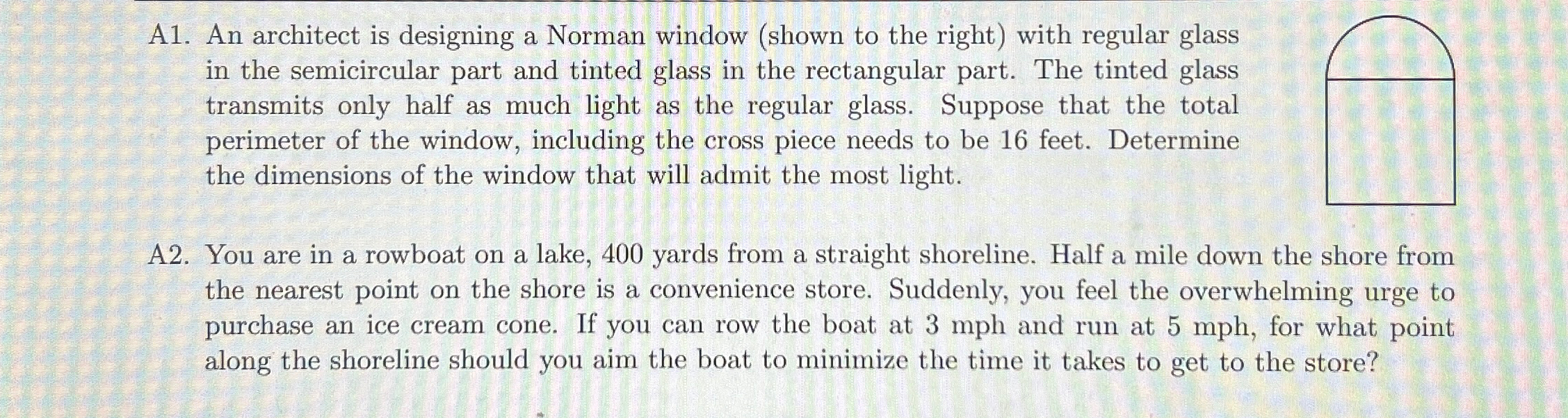 Solved A1. ﻿An architect is designing a Norman window (shown | Chegg.com