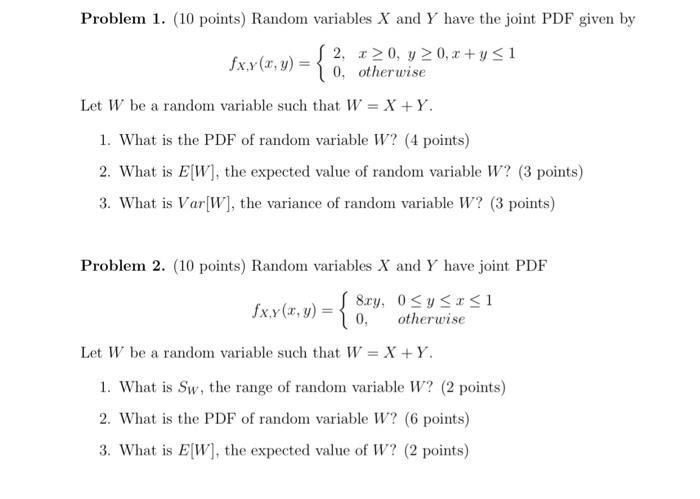 Solved Problem 1. (10 points) Random variables X and Y have | Chegg.com