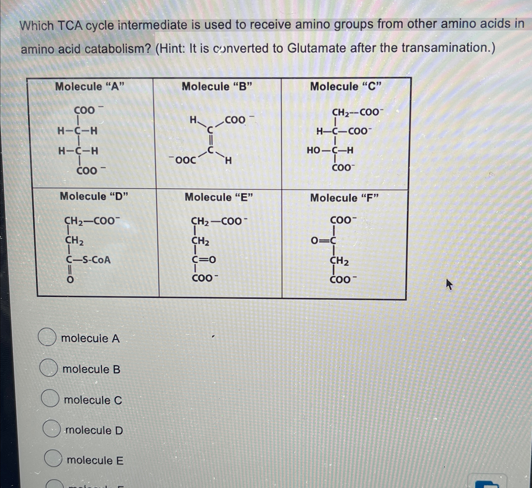 Solved Which TCA cycle intermediate is used to receive amino | Chegg.com