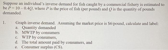 Solved Suppose an individual's inverse demand for fish | Chegg.com